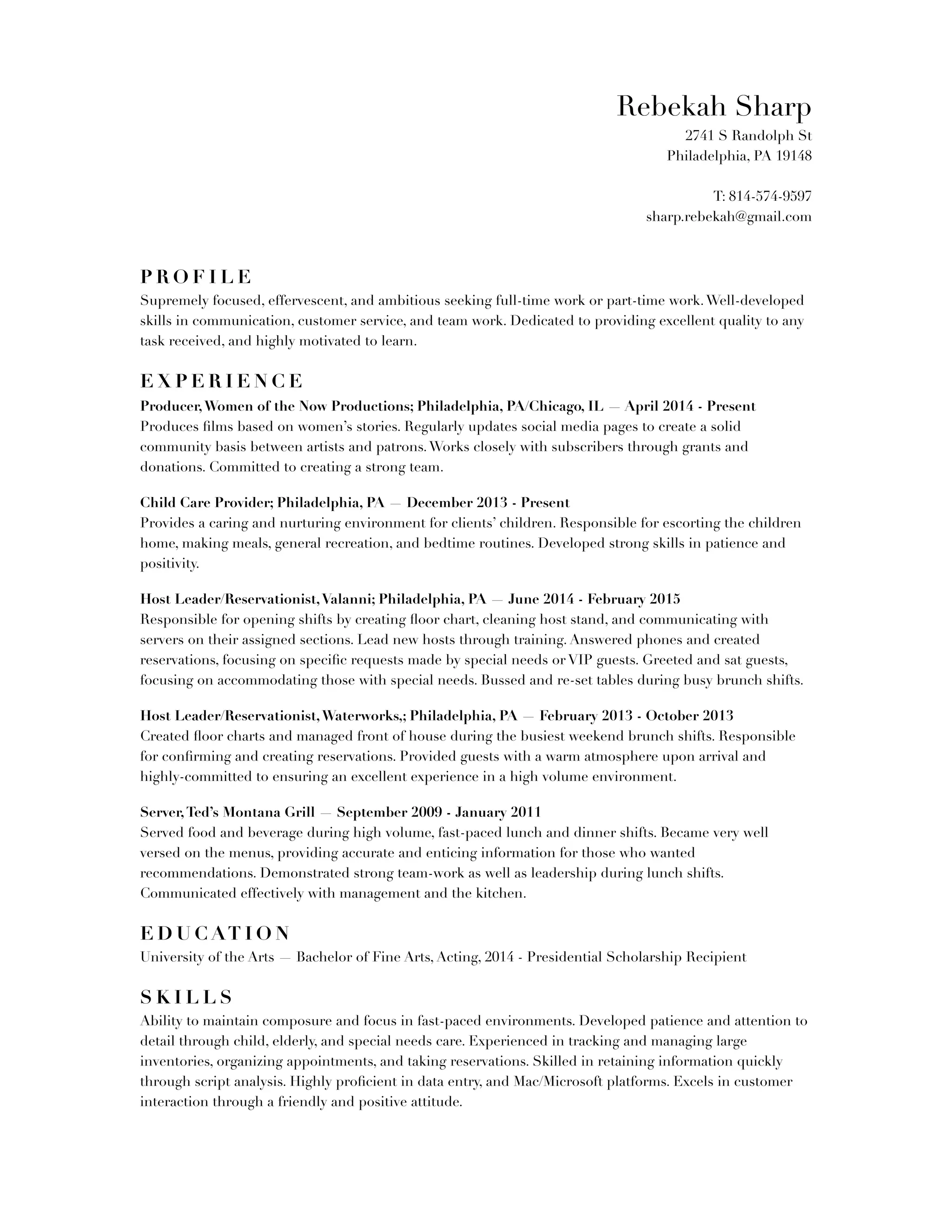 Rebekah Sharp Resume 2017 | PDF