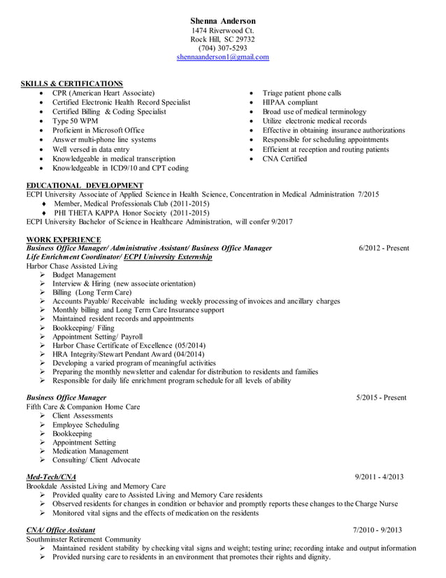 Shenna Anderson Resume | PDF