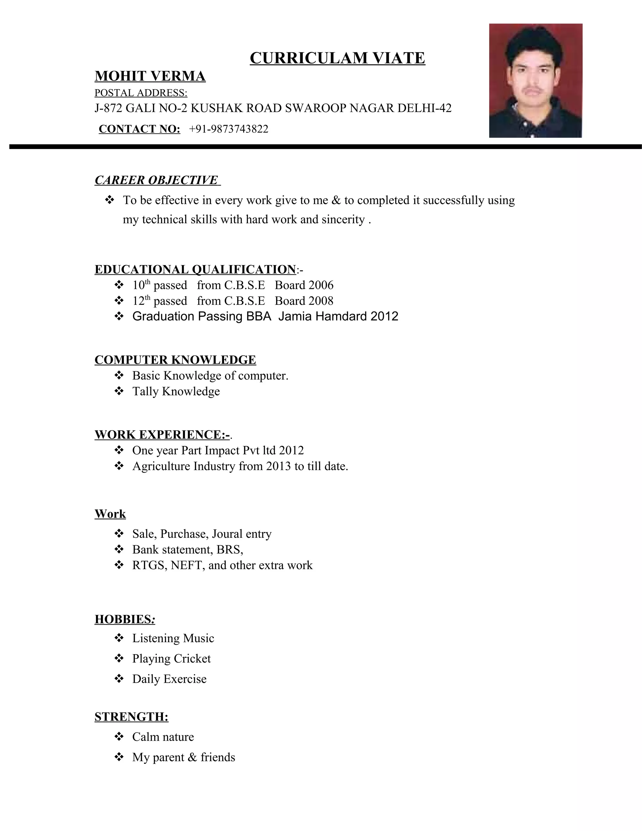 MOHIT_VERMA CV | DOC | Secondary Education | Education
