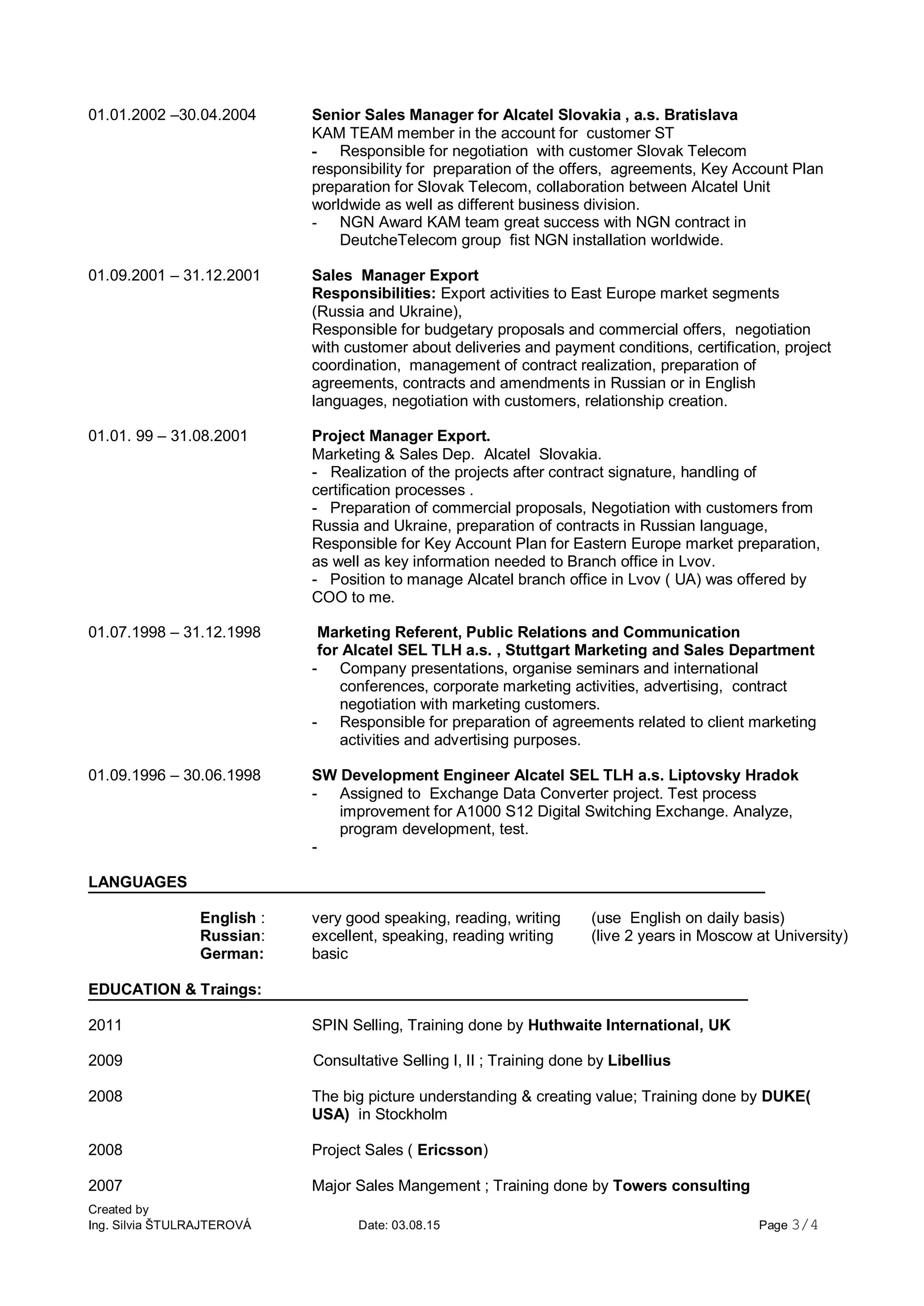 CV_Silvia_Stulrajterova Projects resume | PDF