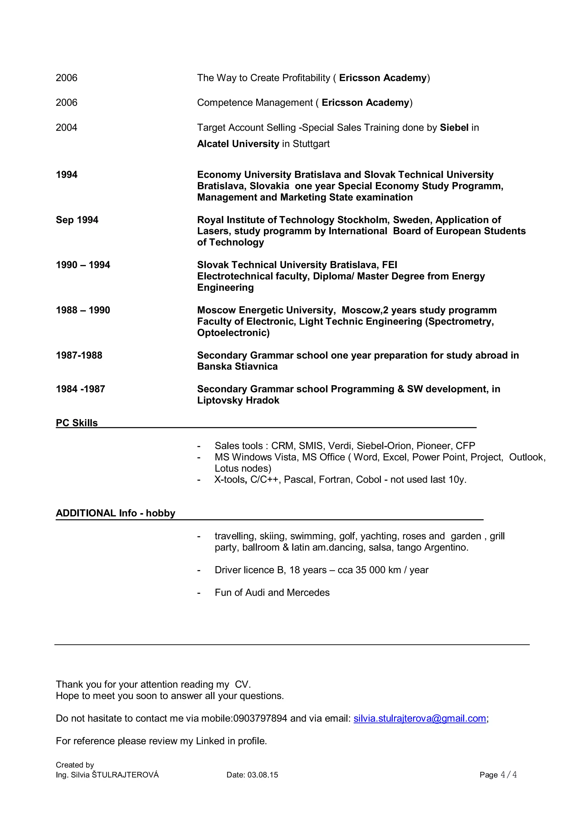 CV_Silvia_Stulrajterova Projects resume | PDF