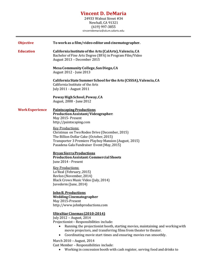 Film:Video Editing Resume | DOCX