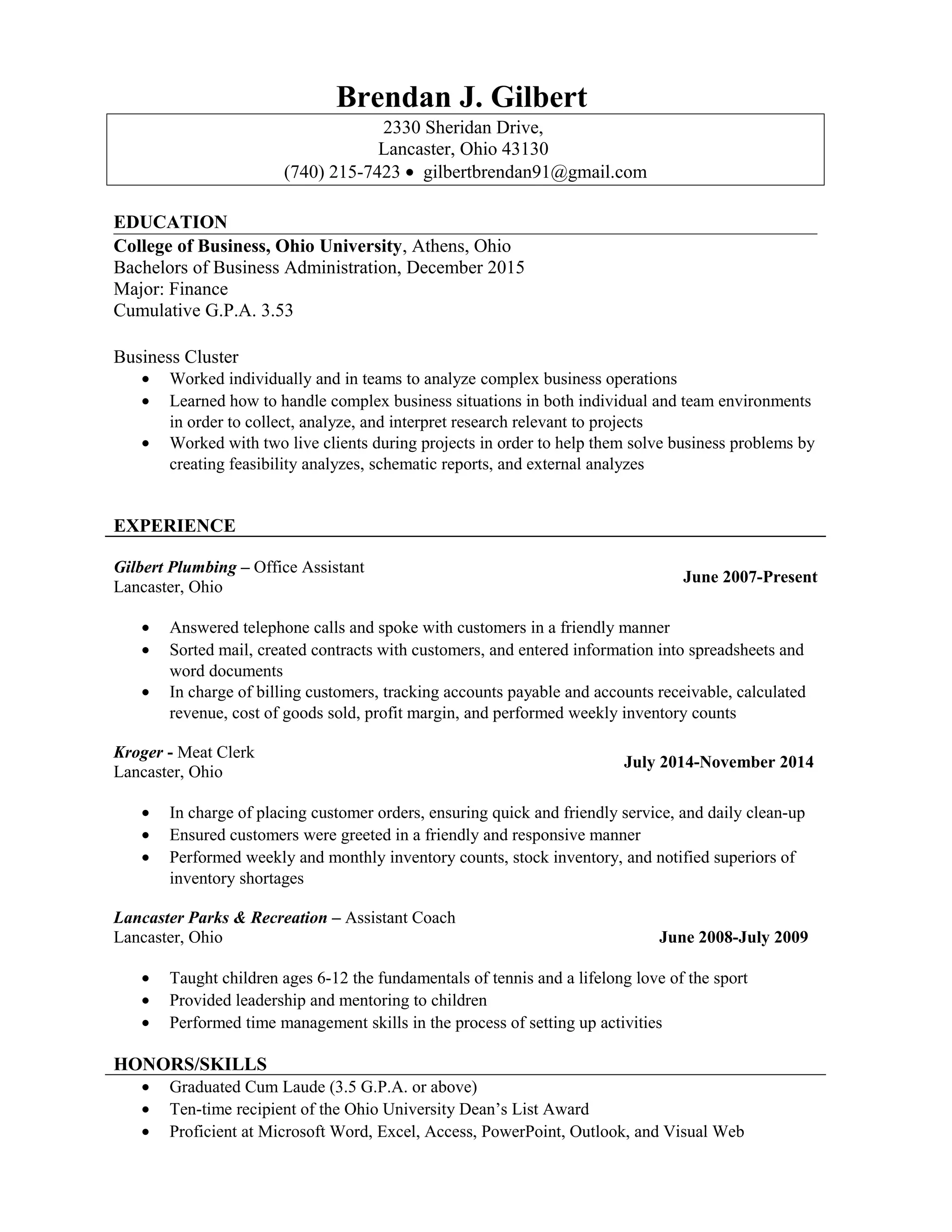 Brendan Gilbert Resume | PDF