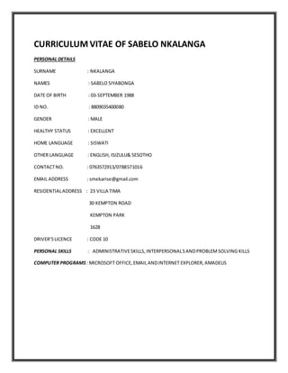 CURRICULUM_VITAE_OF_SABELO_NKALANG_WITH_BA | DOCX
