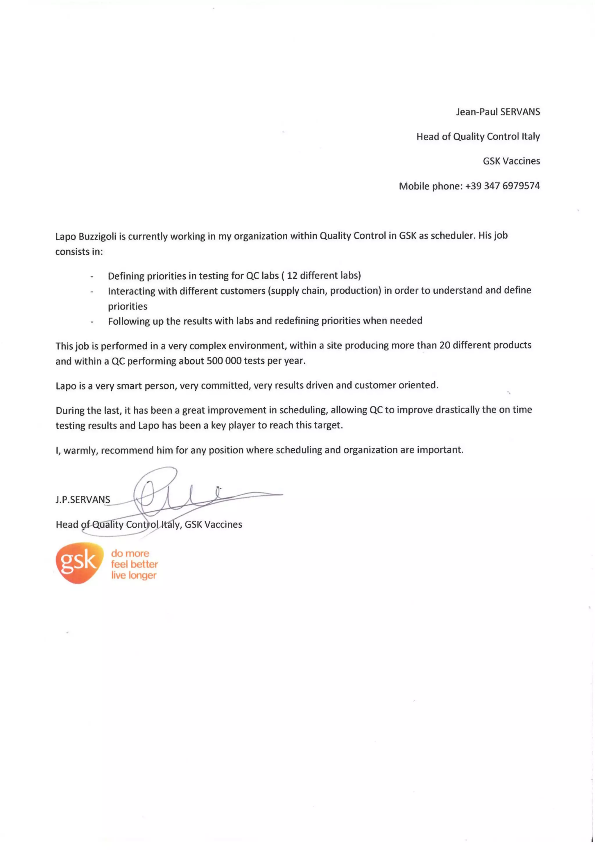 Recommendation Letter - QC Head | PDF