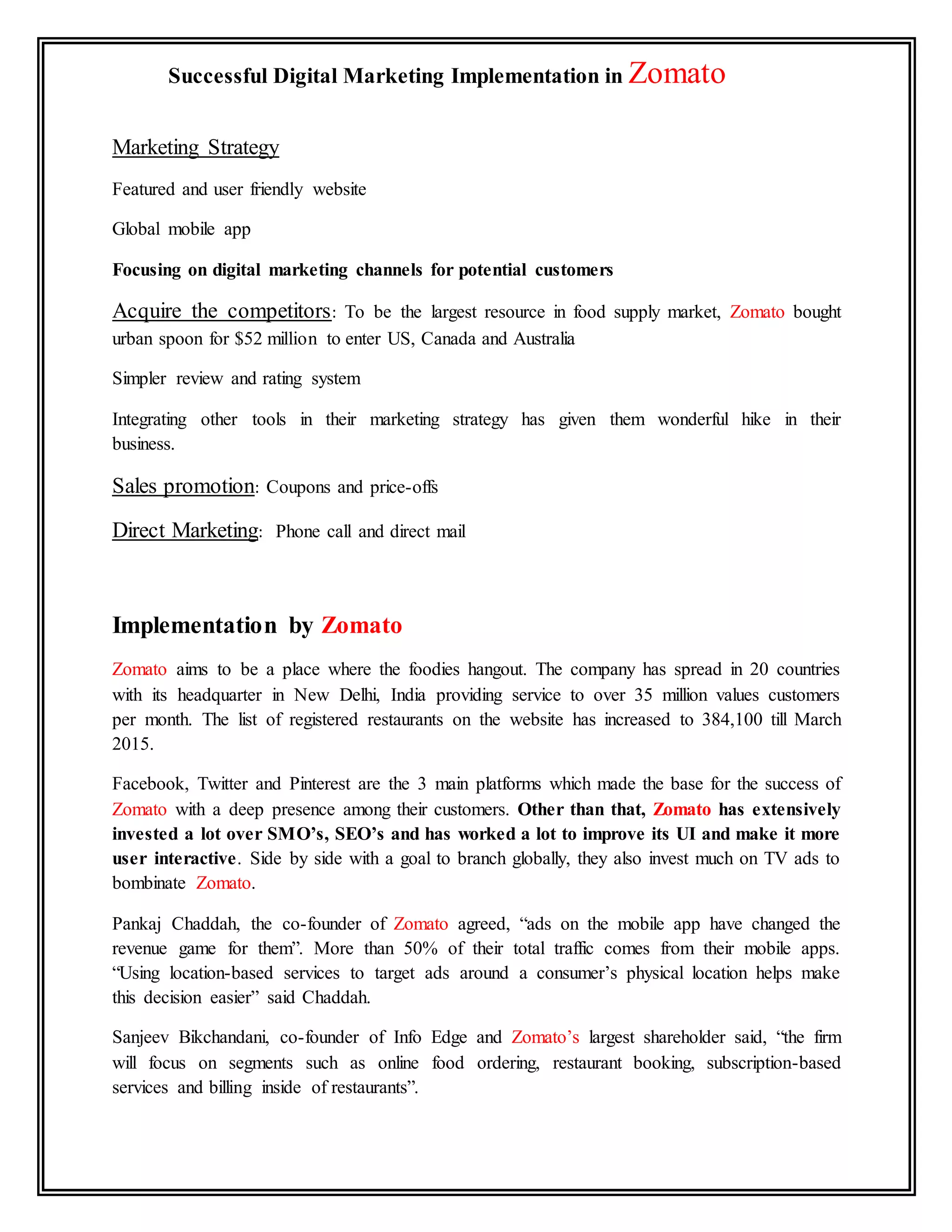 About Zomato | DOCX