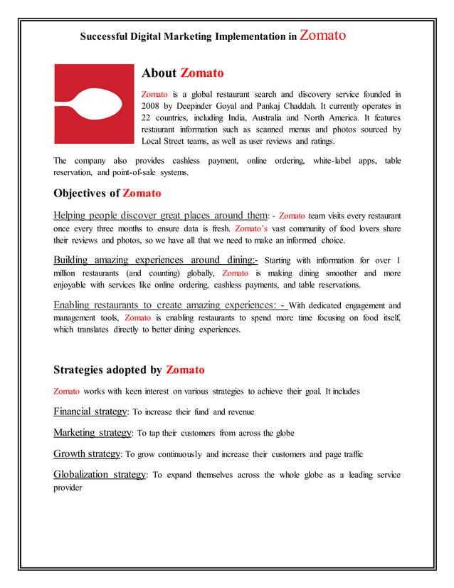 About Zomato | PDF
