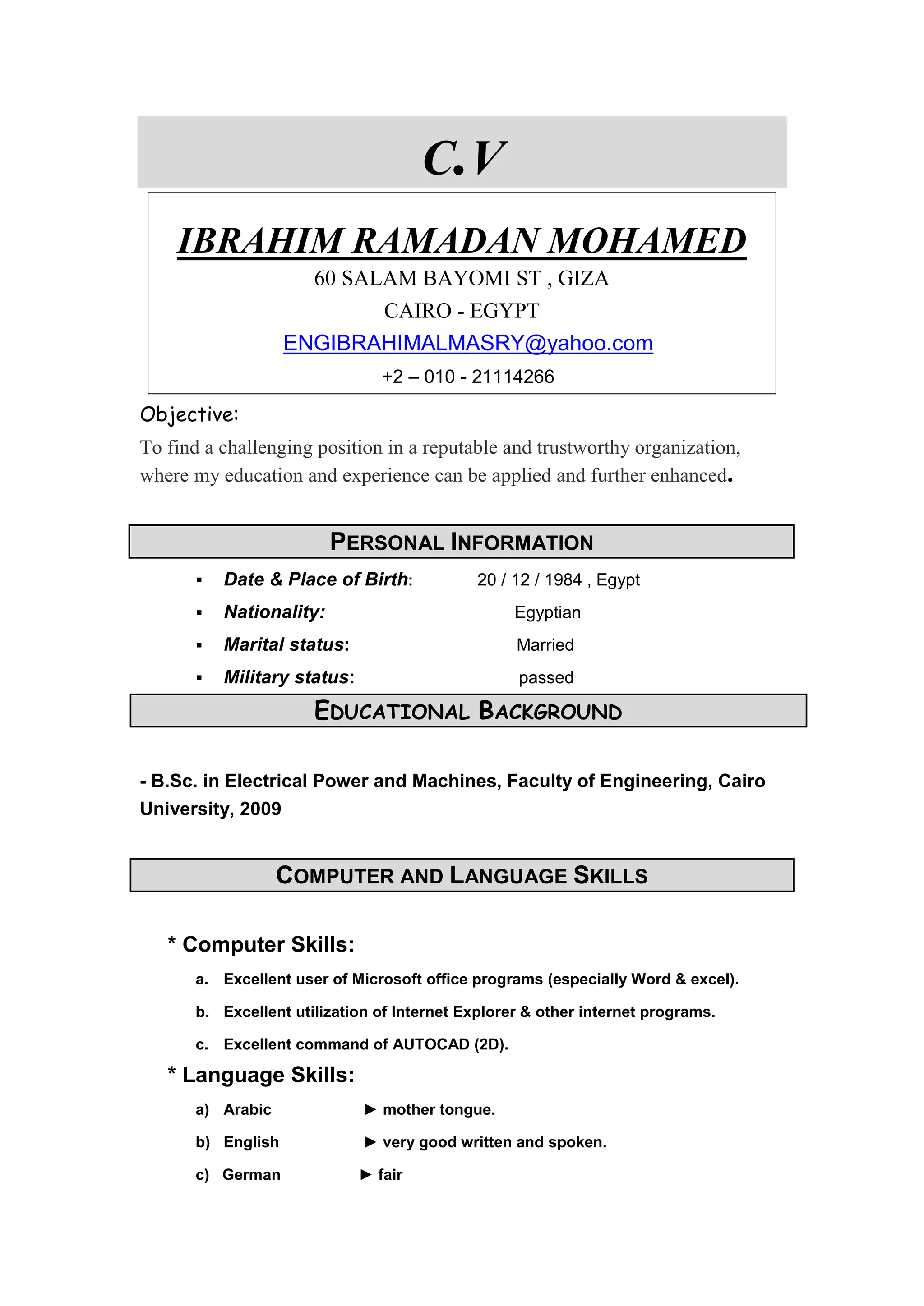 IBRAHIM RAMADAN CV - Copy | PDF