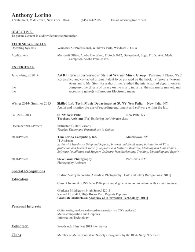 Anthony's Resume 2014 | DOC | Technology & Computing
