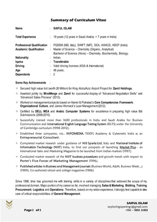 Cover Letter and CV Summary | DOCX