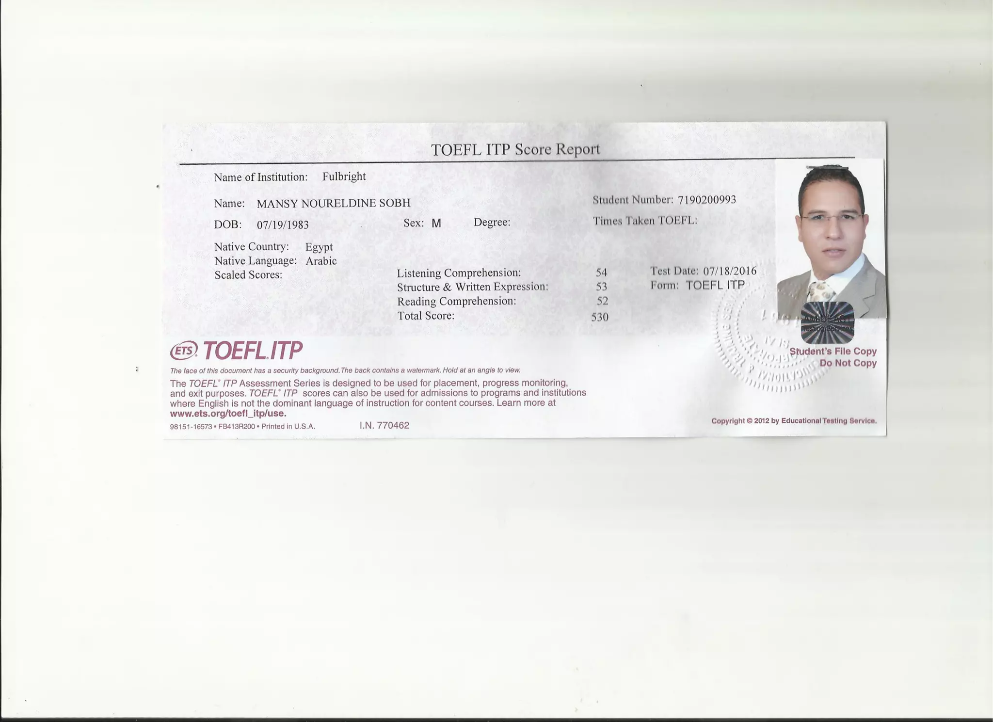 ITP SCORE REPORT | PDF