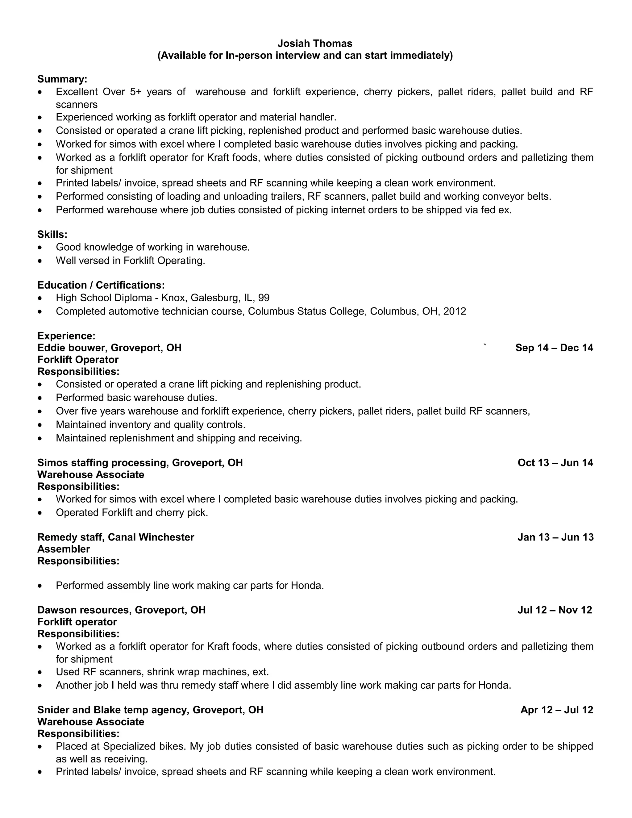 Josiah Thomas | DOC | Logistics | Business