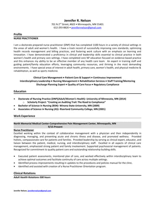 J Nelson Adult NP CV 1.2016