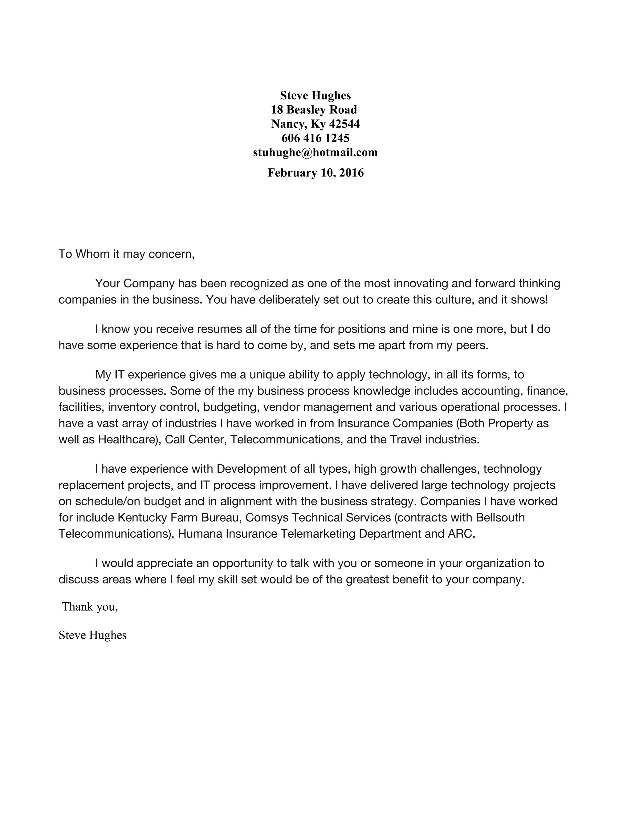 Cover Letter 2016 Generic Pdf Free Download