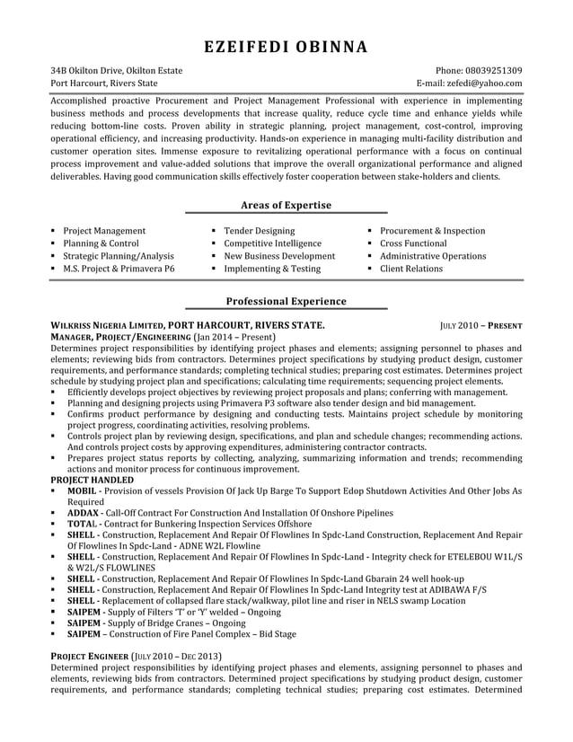 EZEIFEDI OBINNA RESUME 2015 | PDF