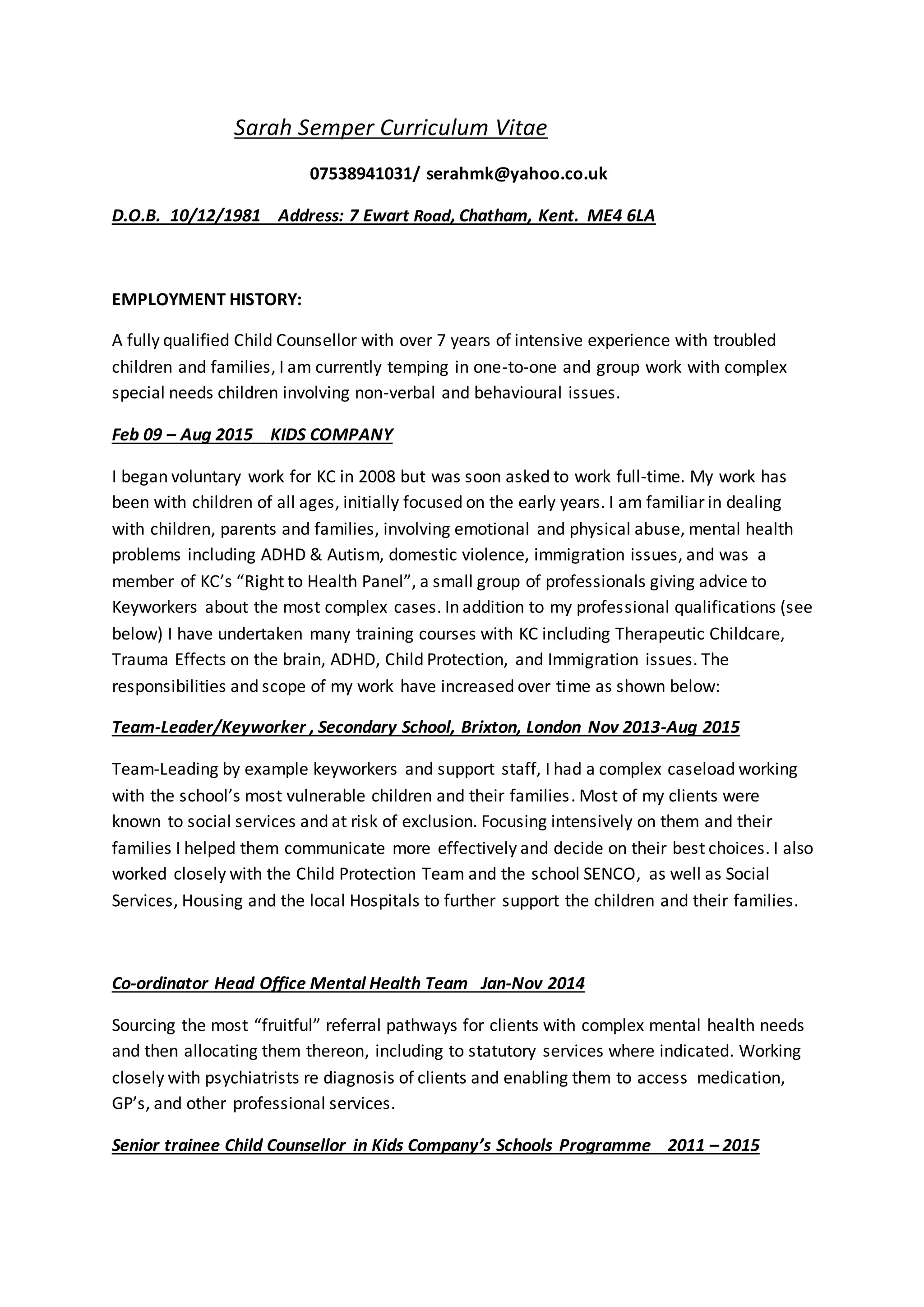 SARAH CV jan 2016 | PDF