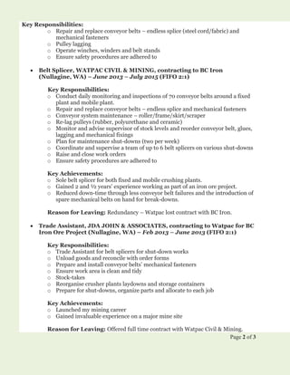 Mike Chapman - Belt Splicer - Feb 2016 | PDF