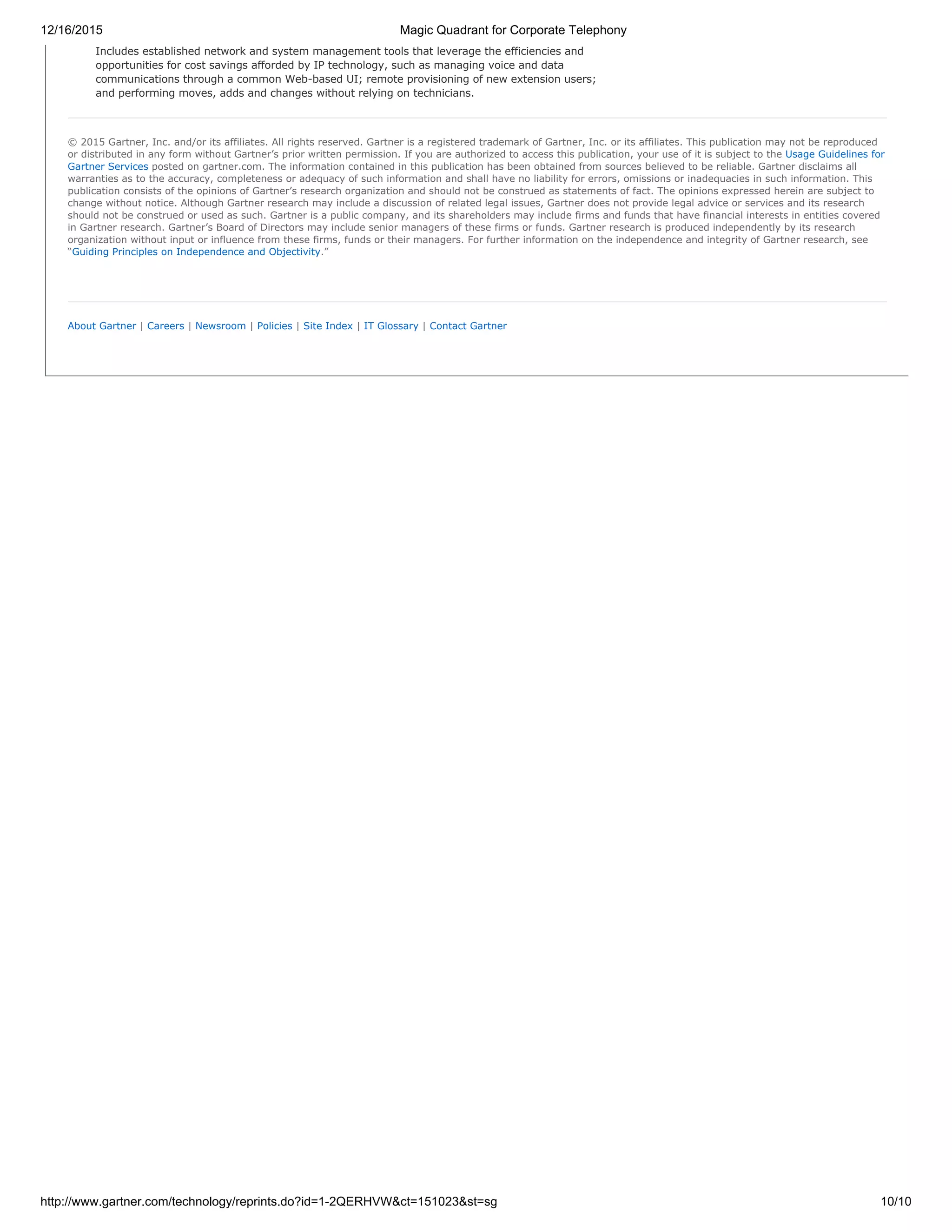 Magic Quadrant for Corporate Telephony | PDF