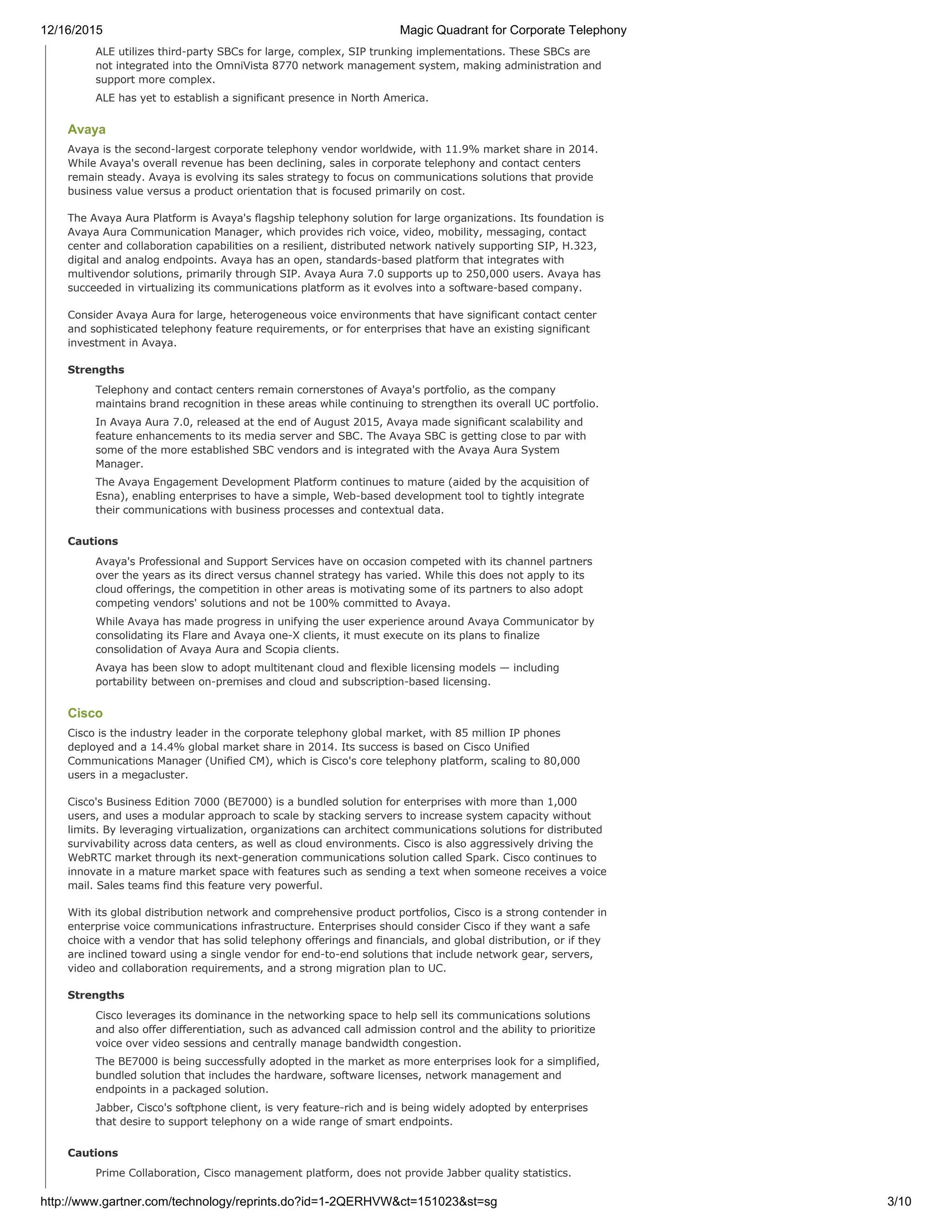Magic Quadrant for Corporate Telephony | PDF