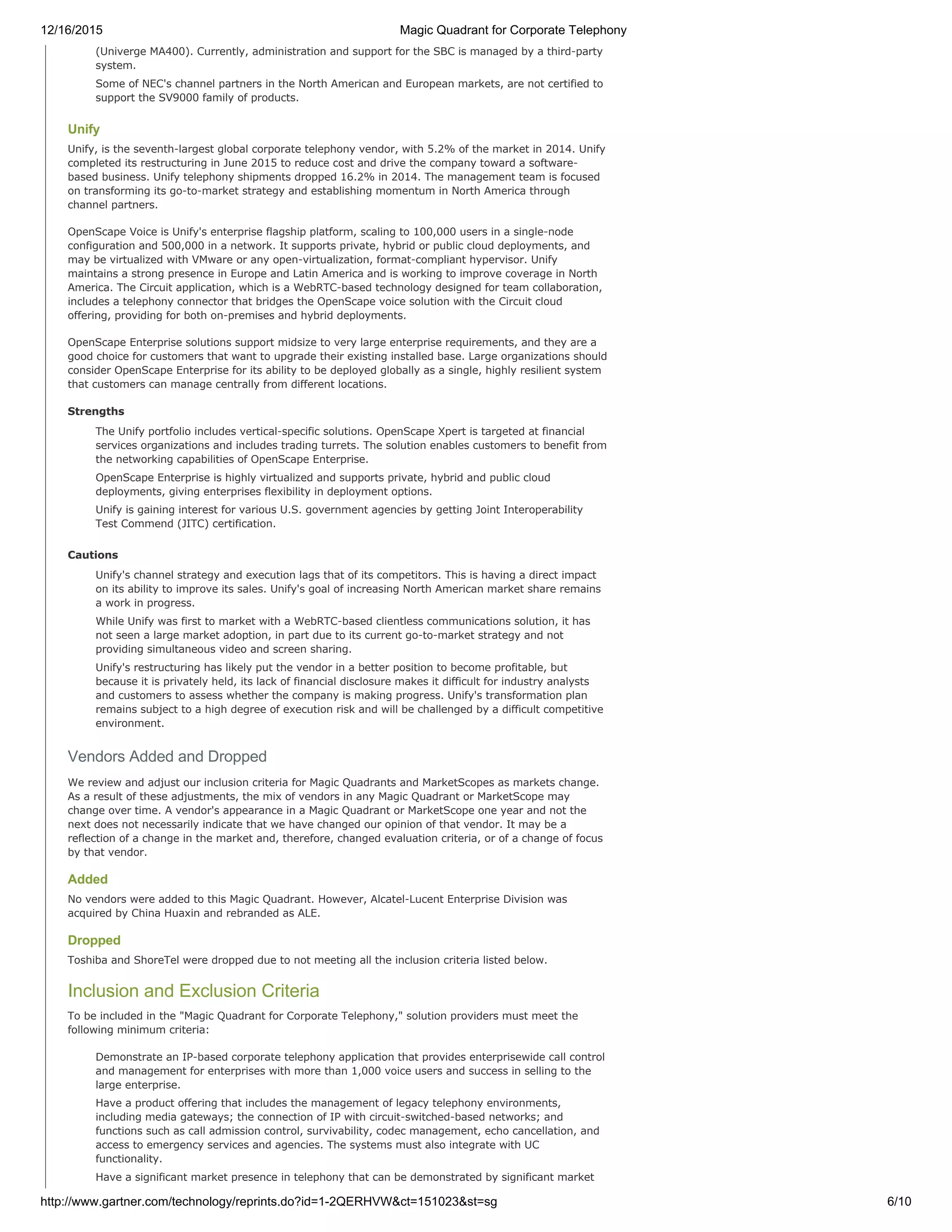 Magic Quadrant for Corporate Telephony | PDF