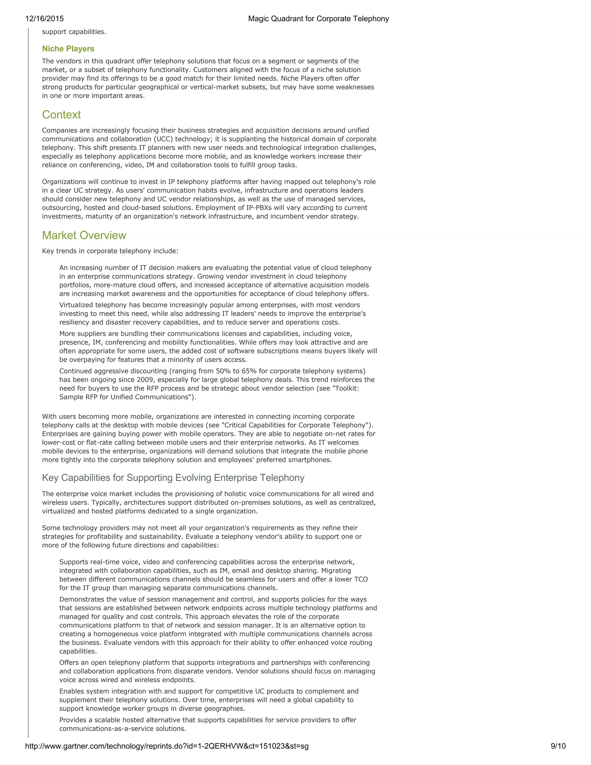 Magic Quadrant for Corporate Telephony | PDF