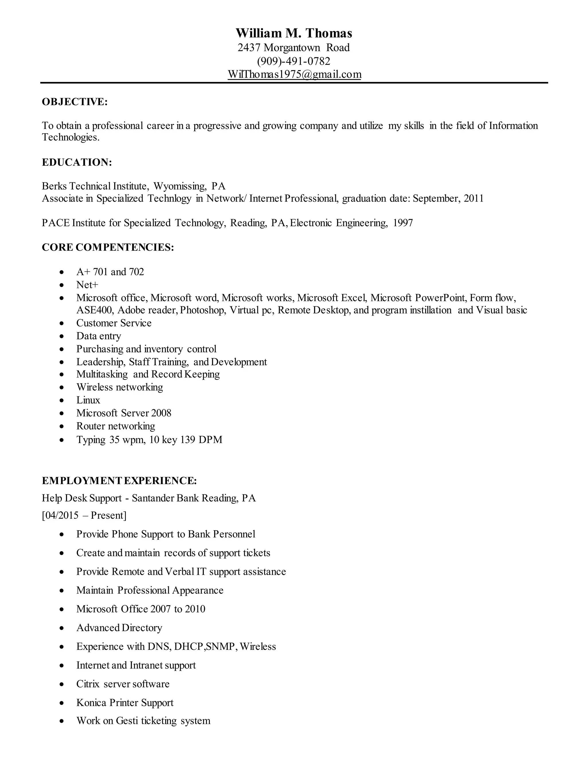 William resume 2016 | DOCX