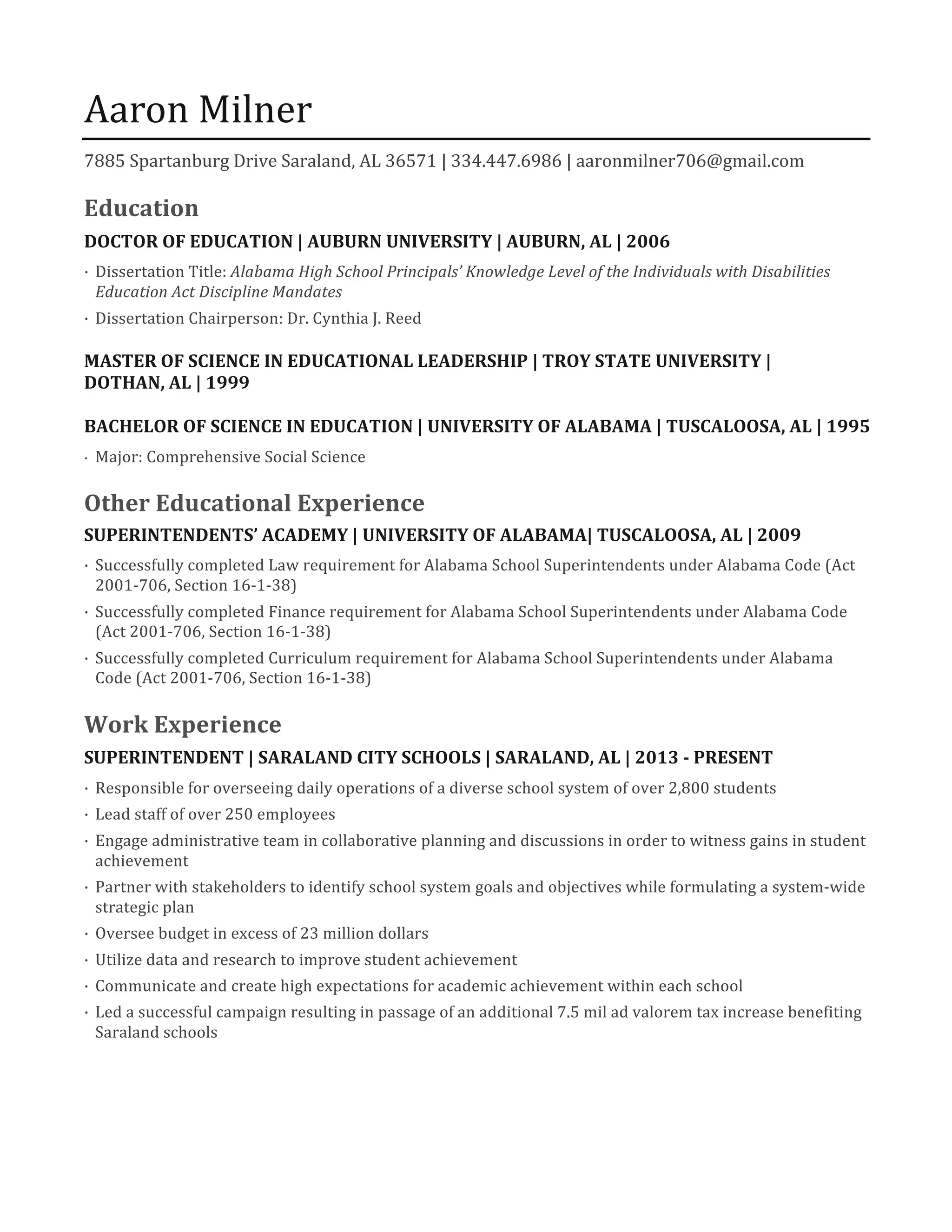 Resume- Aaron Milner | PDF