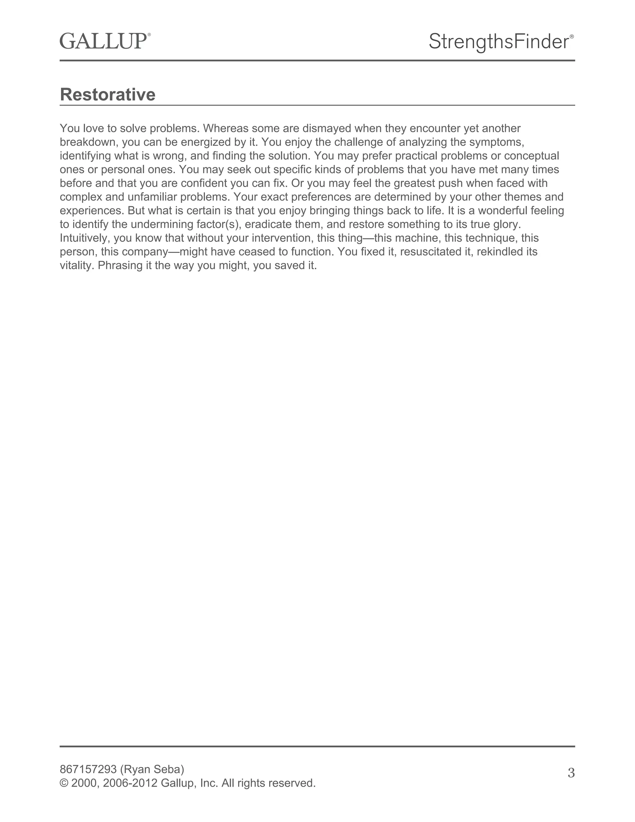 Gallup StrengthsFinder Survey | PDF