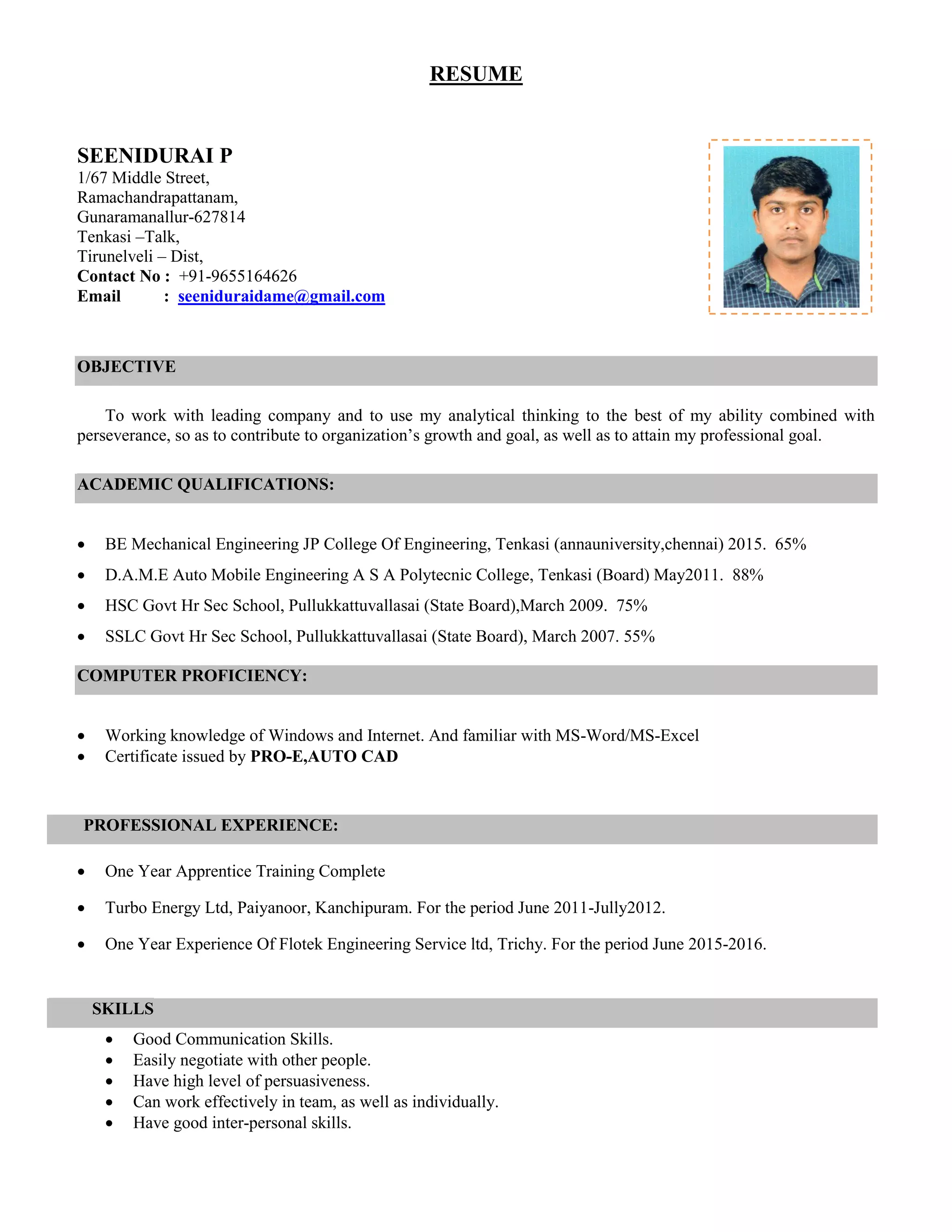SEENIDURAI.P - RESUME- -APPLAYING THE JOB- | PDF