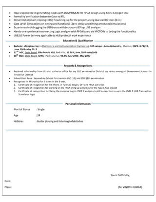 RTL Design Engineer - Vinothkumar Murugesan - 3.3Yrs - Microchip | PDF