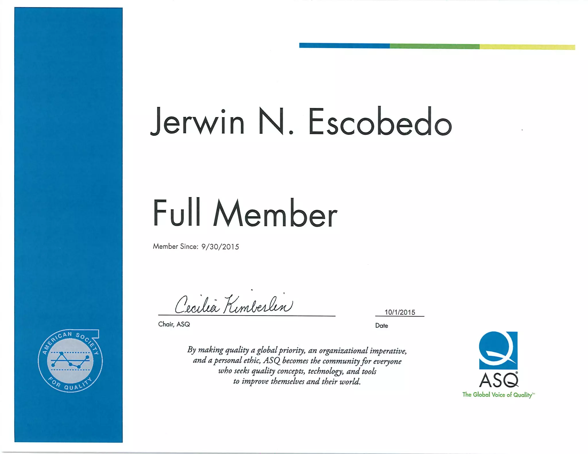 Escobedo Jerwin ASQ Membership | PDF