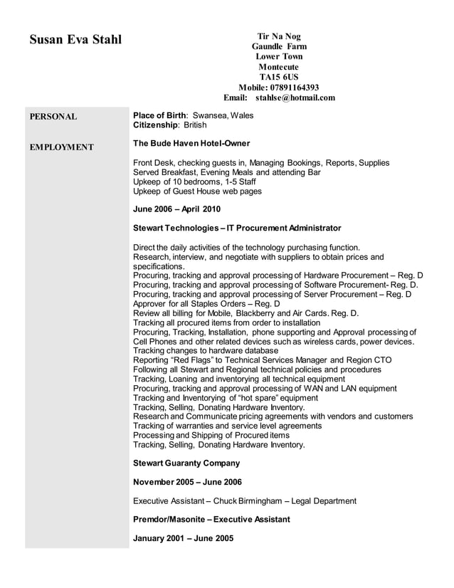 Susan Stahl CV | PDF