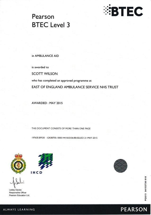 BTEC Level 3 Tech Cert