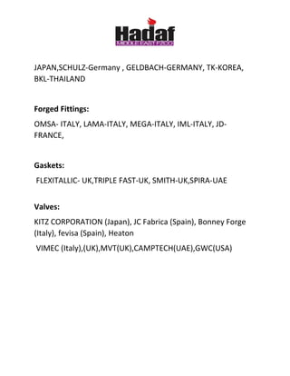 HADAF brands of materials | PDF