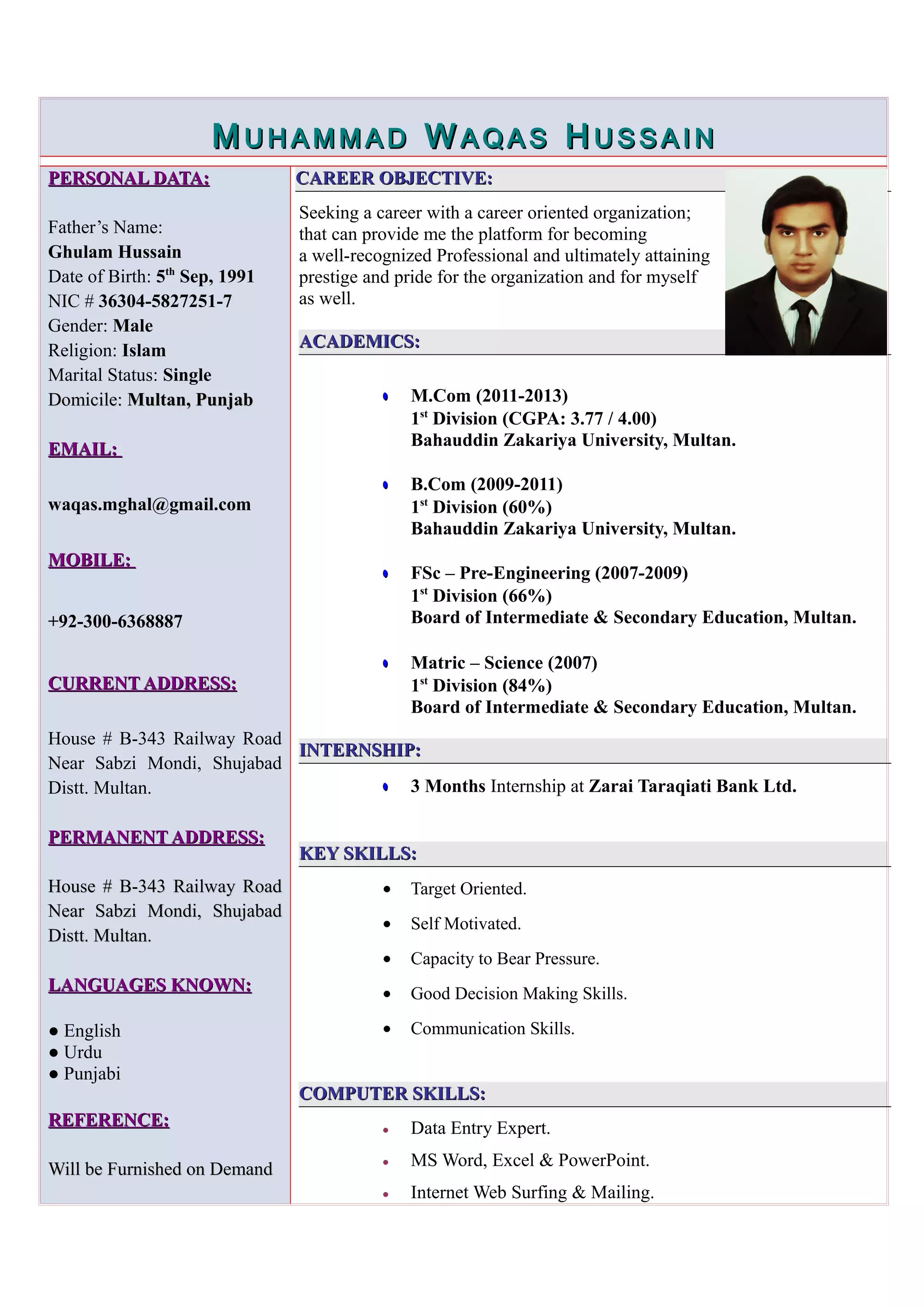 Muhammad Waqas Hussain's CV | PDF