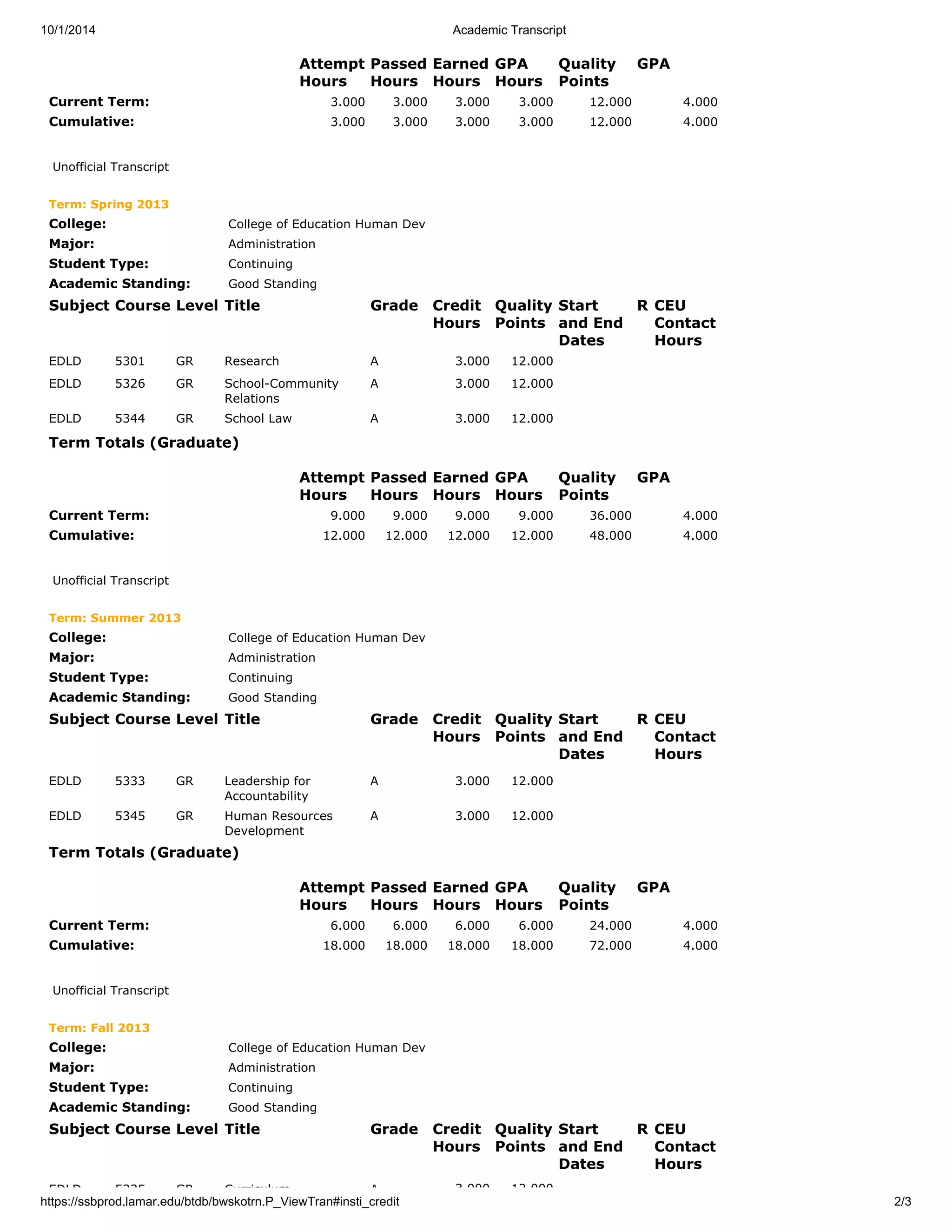 lamar transcript | PDF