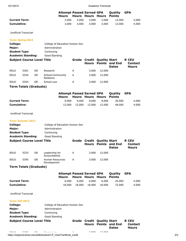 lamar transcript | PDF