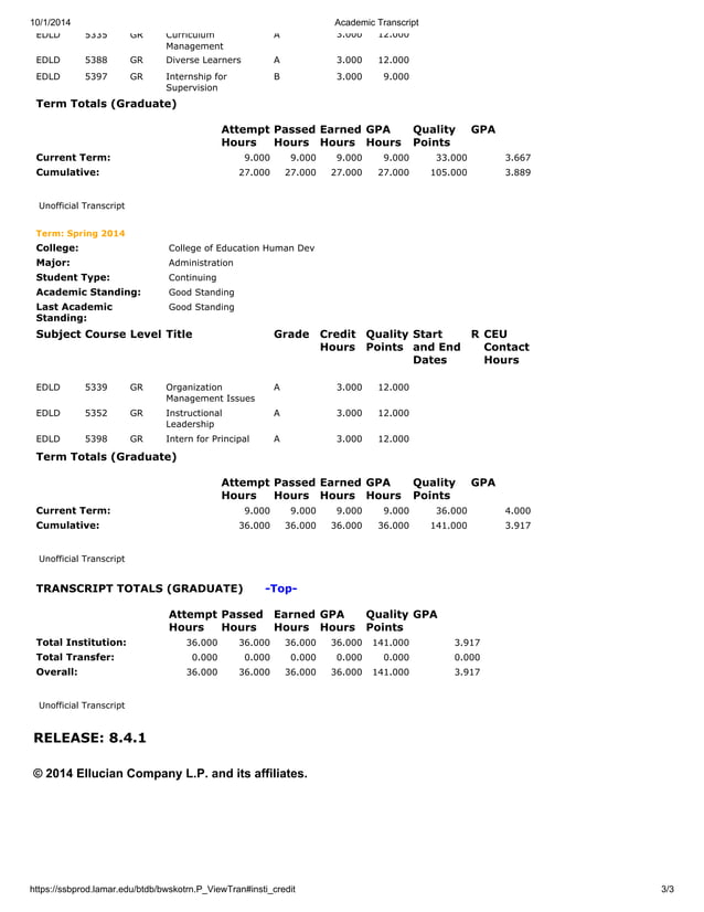 lamar transcript | PDF