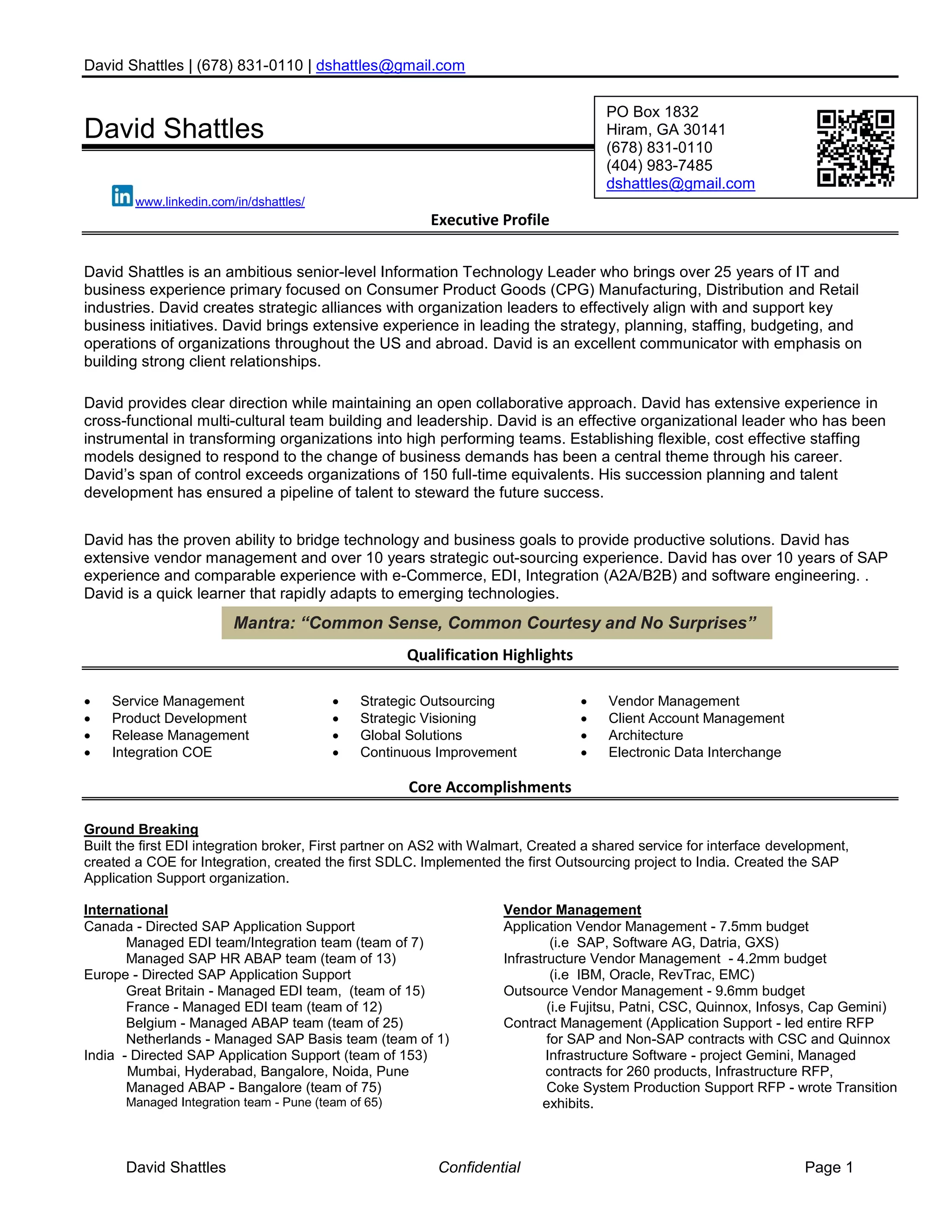 David A Shattles Resume 2015-11 | PDF