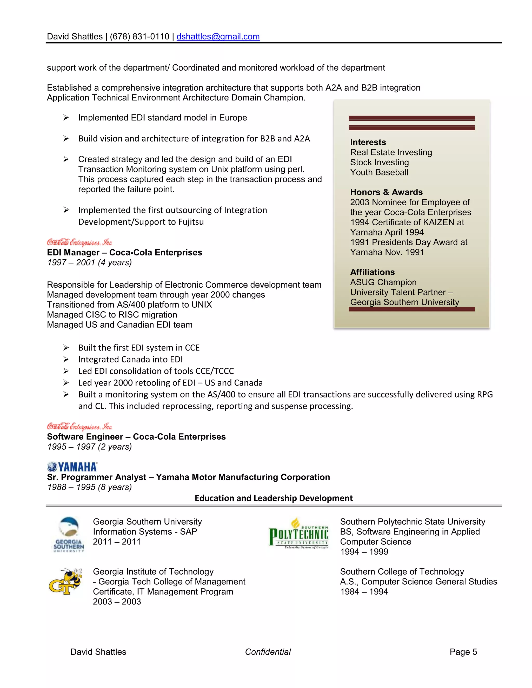 David A Shattles Resume 2015-11 | PDF