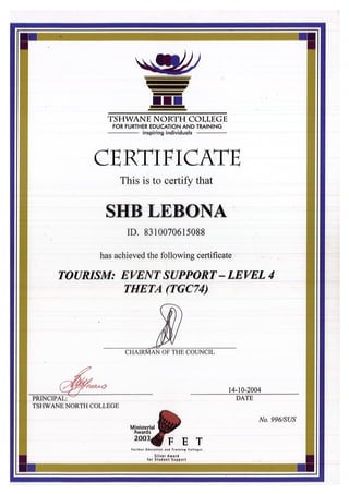 Tourism Certificate (1) | PDF