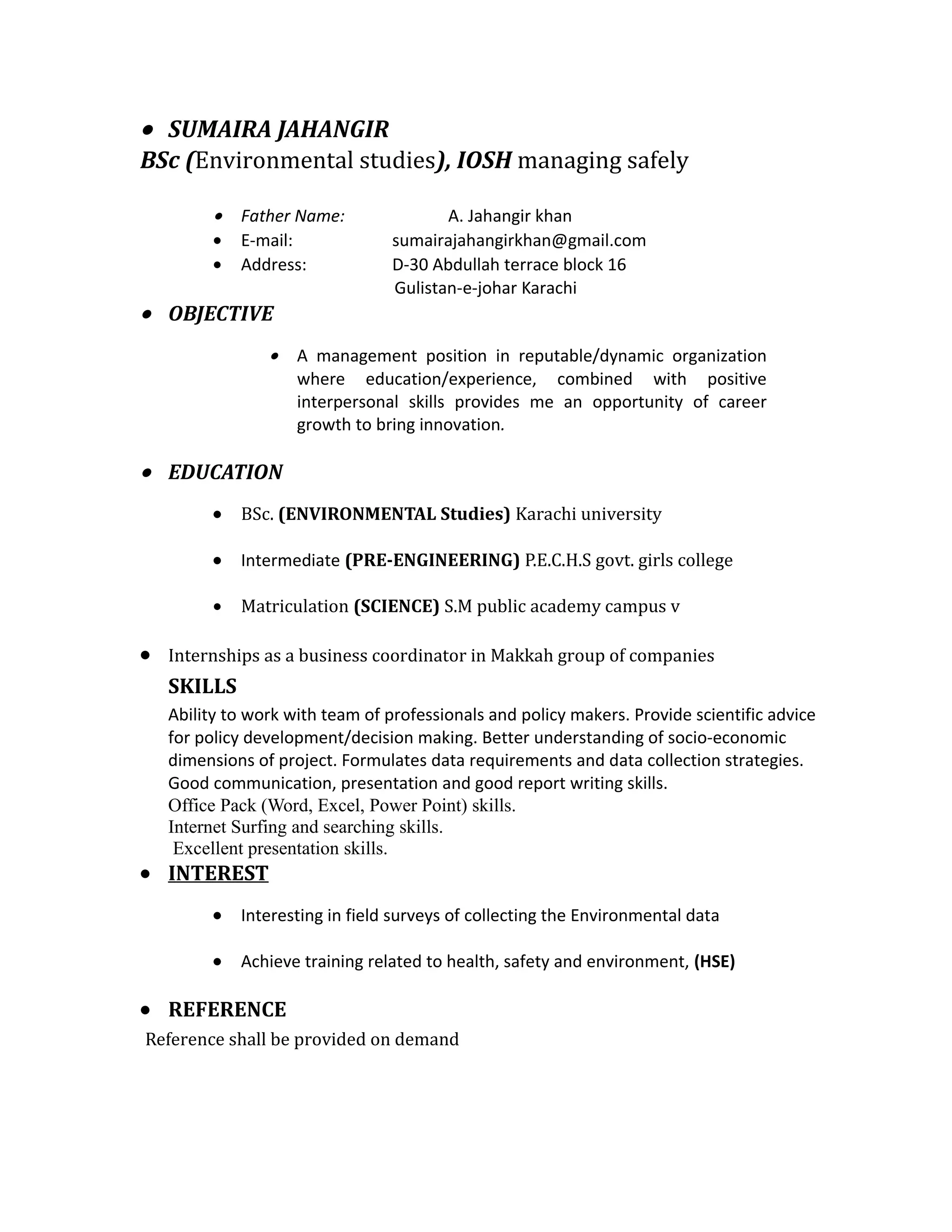 Sumaira resume | DOC