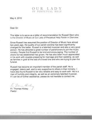 Russell Stern Church Music Director Recommendations | PDF