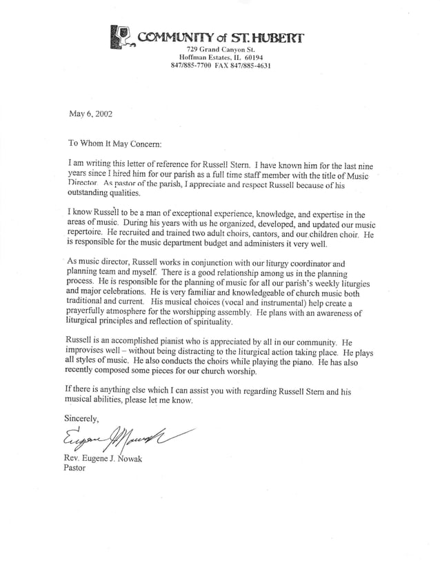 Russell Stern Church Music Director Recommendations | PDF | Religious ...