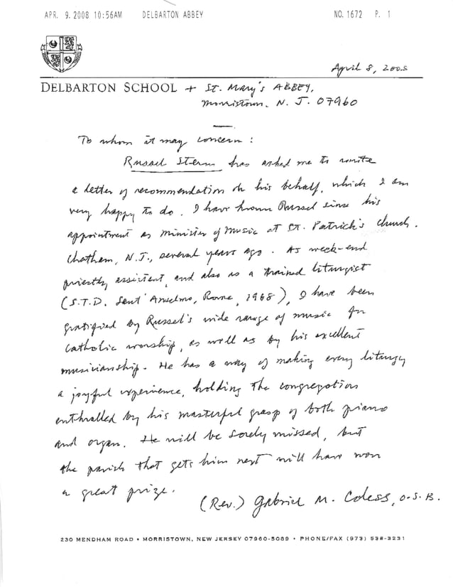 Russell Stern Church Music Director Recommendations | PDF | Religious ...