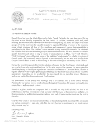 Russell Stern Church Music Director Recommendations | PDF