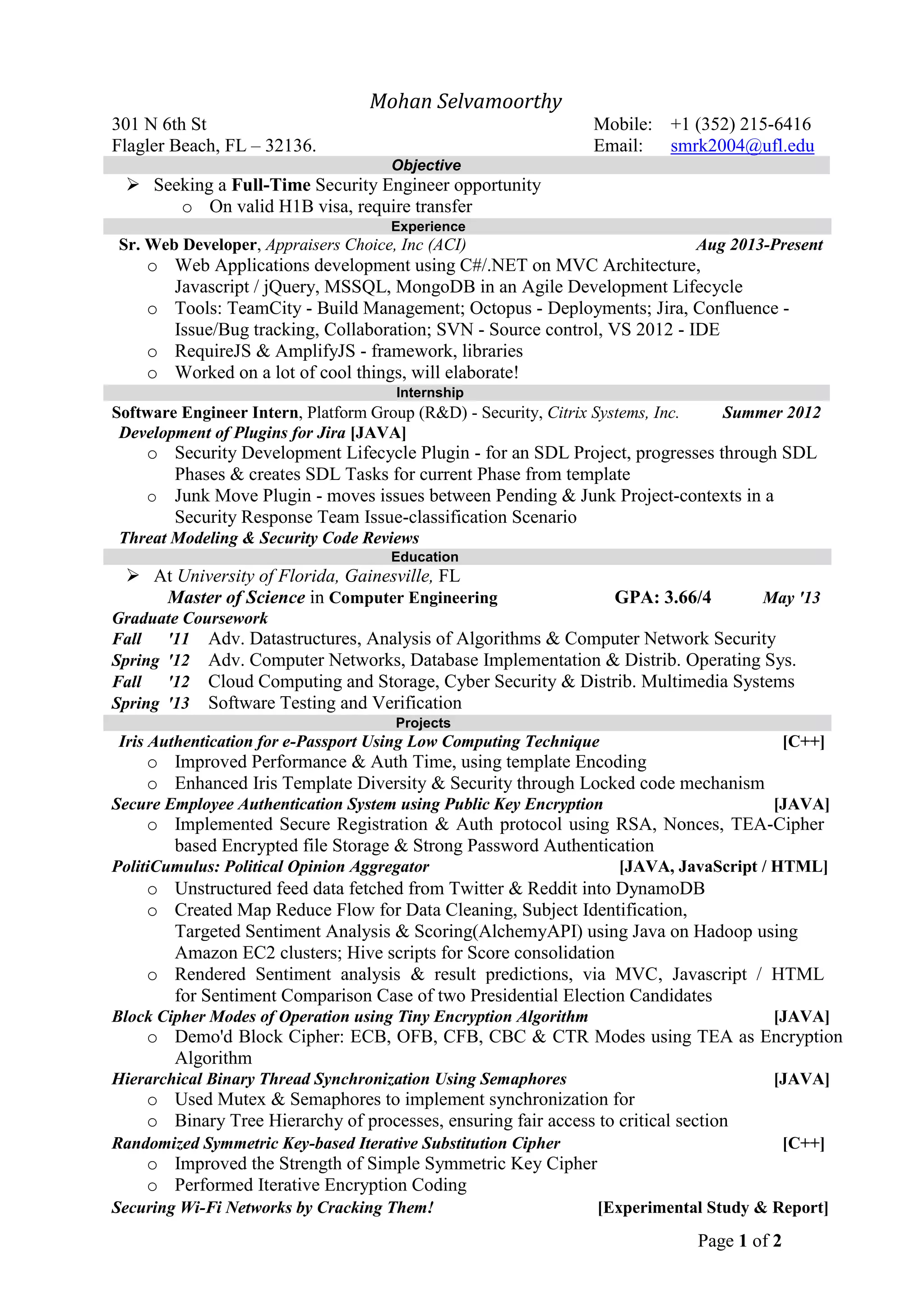 Resume_Mohan Selvamoorthy_Sec | PDF