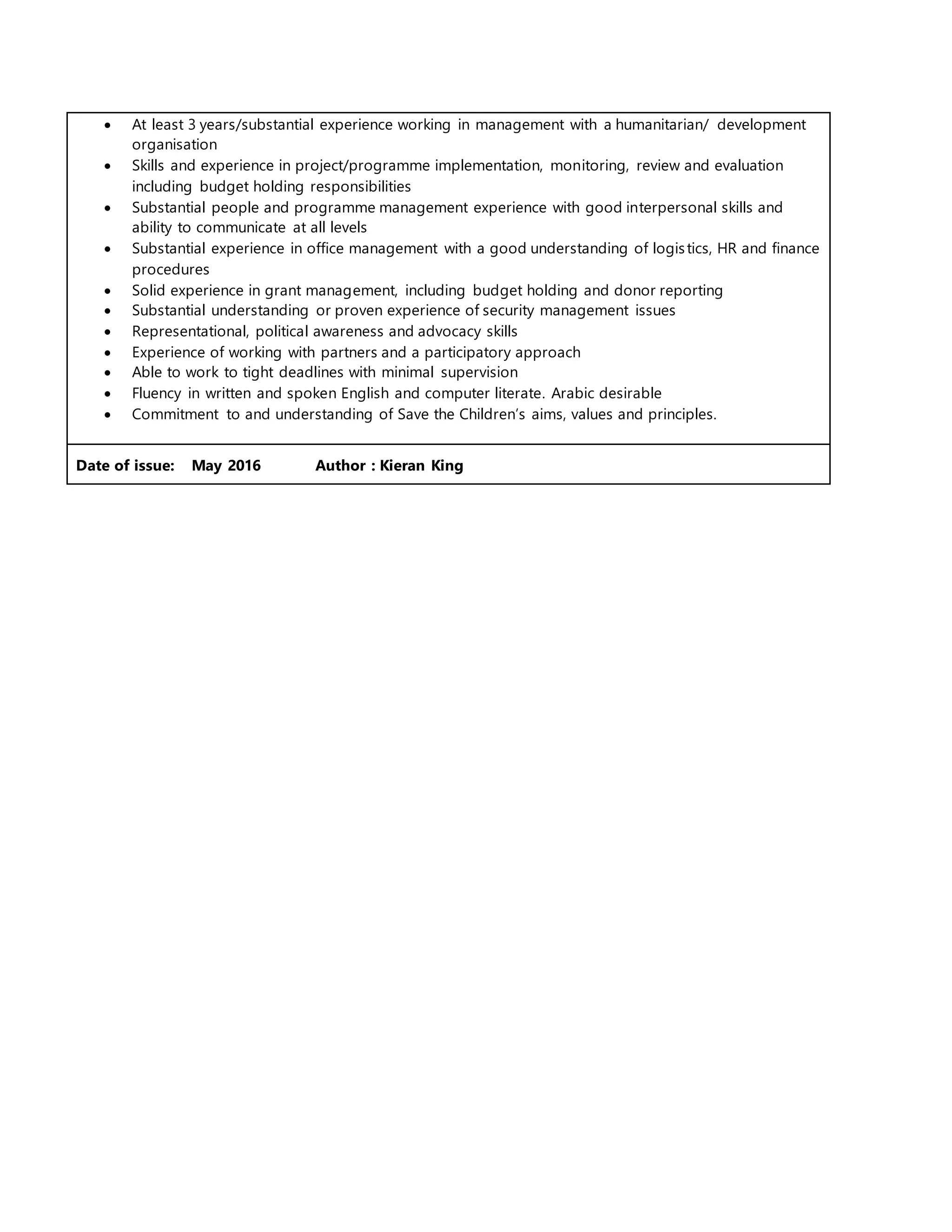 Field Manager - south sudan | DOCX