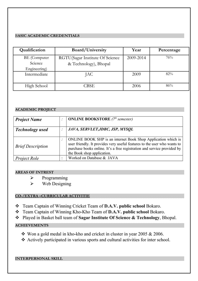 my resume 0 | DOC | Programming Languages | Computing