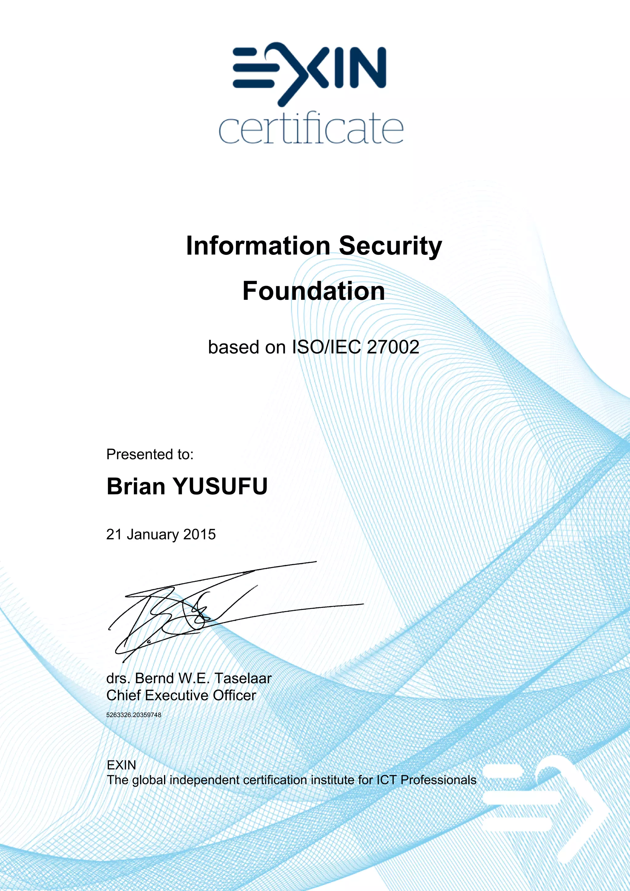 EXIN-CERTIFICATE-ISO27002 | PDF